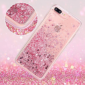 iPhone 7 Plus Case, iPhone 8 Plus Case, WORLDMOM Double Layer Design Bling Flowing Liquid Floating Sparkle Colorful Glitter Waterfall TPU Protective Phone Case for Apple iPhone 7 Plus,Rose Gold