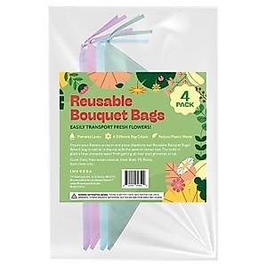 IMPRESA [4 Pack Reusable Bouquet Bags - No Leak Flower Bags for Bouquets - Colorful for Flowers - Flower Bouquet Sleeves - Flower Gift Bags for Valentine's, Weddings, Mother's Day, Anniversary
