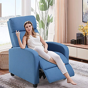 Dkeli Recliner Chair for Living Room Padded Wide Seat Sofa Fabric Massage Reclining Chair with Footrest & Backrest, Wingback Heavy Duty Modern Single Sofa Home Theater Seating Easy Lounge, Blue