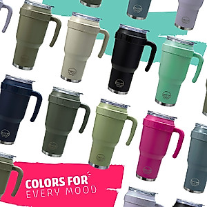 Mayim Traveler 40oz Tumbler with Handle and 2-in-1 Straw Lid, Insulated Leak Proof Double Walled Stainless Steel Coffee Travel Mug - Maintains Cold, Heat, and Ice for Hours (Storm)