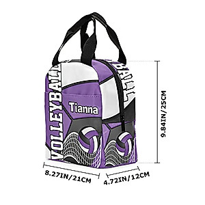 zaaprintblanket Custom Name Lunch Bag For Men Women Personalized Volleyball Purple White Cooler Lunch Box Portable with Name for Gift Workout Camping