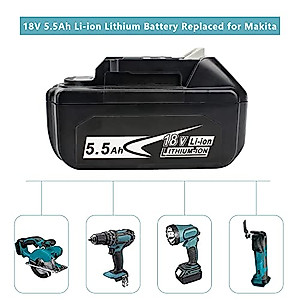 DEWQKI 2 Pack 18V 5.5Ah BL1850B Battery Replacement for Makita 18V Battery Compatible with Makita 18v Tools,Fit with Makita 18V Battery Charger