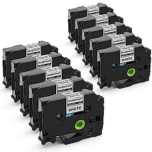 MarkDomain 10-Pack P Touch Label Maker Tape Replacement for Brother TZe-231 TZe231 Laminated Black on White TZe TZ Tape, Work with Brother PTH110 PTH100 PTD400 PT1290 PT1880, 0.47" x 26.2'(12mm x 8m)