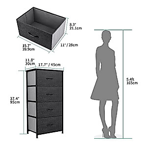 YITAHOME Storage Tower with 4 Drawers - Fabric Dresser, Organizer Unit for Bedroom, Living Room, Closets & Nursery - Sturdy Steel Frame, Easy Pull Fabric Bins & Wooden Top (Black/Grey)