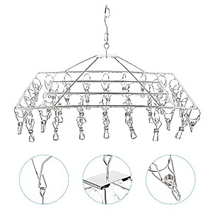 LIFKOME Socks Clip Hanger Socks Clip Hanger Clothes, 40 Clips Stainless Steel Laundry, Swivel Hook Windproof Clothes Hanger Rack, Clothes Hangers for Drying Towels Underwear Bras Socks