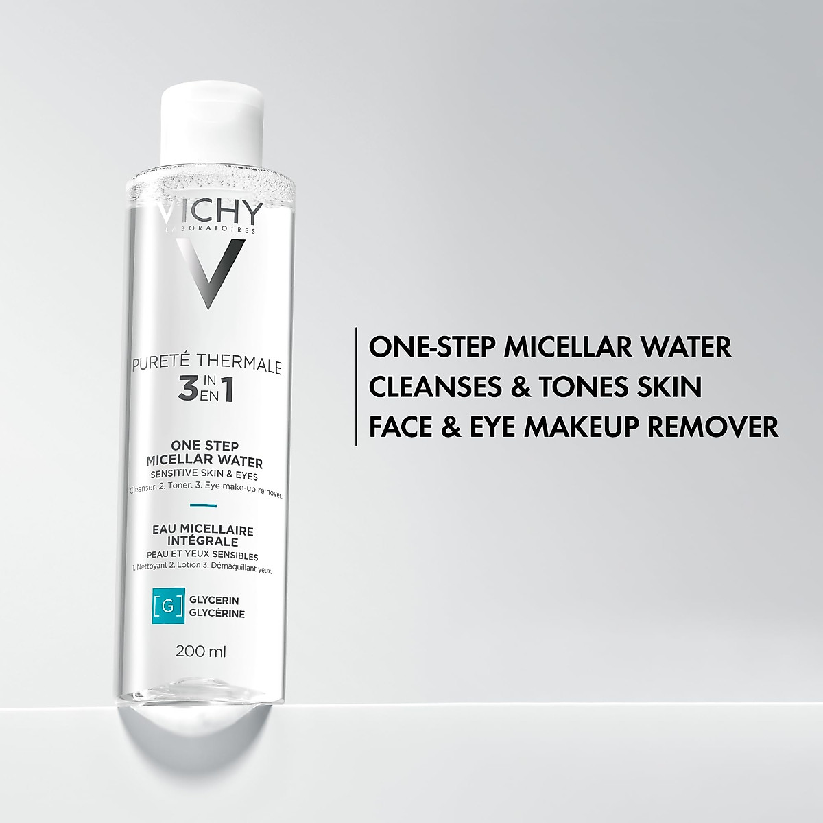 Vichy Pureté Thermale One Step Micellar Water Makeup Remover & Facial Toner | Micellar Cleansing Water + Vitamin B5 | No Rinse Needed | Gentle Eye Makeup Remover & Hydrating Toner For Face