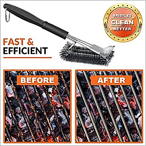 BBQ Grill Brush&Scraper for Outdoor Grill 18" Stainless Steel Grill Cleaning Brush Grill Grate Cleaner Safe Grill Accessories for Weber Gas, Charcoal, Smoker, Cast Iron,Infrared-Gifts for Men