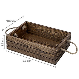 MyGift 13 Inch Rustic Brown Wood Decorative Storage Organizer Bin with Rope Handles, Open Top Small Crate Box for Bathroom Accessories, Books, Crafts, Fruits