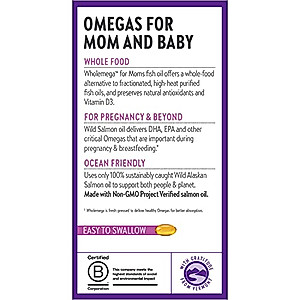 New Chapter Wholemega for Moms Fish Oil Supplement - Prenatal DHA with Omega-3 + Vitamin D3 for Prenatal & Postnatal Support - 180 ct, 500mg Softgels
