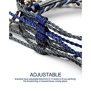 Mezcla Vida Bohemian Starfish Charm Silver Zinc Beaded Waterproof Rope Surfing Bracelets Sets For Women Teen Girls, Beach Handmade String Jewelry (GREY-BLUE)