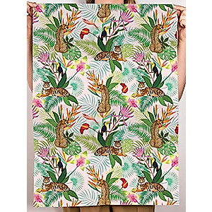 CENTRAL 23 Wilderness Wrapping Paper - Tropical Jungle - 6 Sheets Green Gift Wrap - Leopard - Tiger - For Birthday Baby Shower - Comes With Fun Stickers - Recyclable