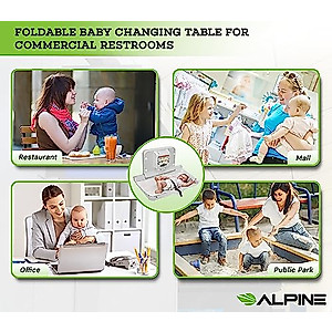Alpine Wall Mounted Baby Changing Station - Horizontal Baby Changing Table Foldable Diaper Tables with Safety Strap for Commercial Bathroom, ADA Compliant (Hardware Included) White Gray