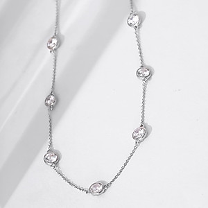 Amazon Essentials Platinum Plated Sterling Silver Station Necklace set with Infinite Elements Cubic Zirconia (4mm), 18" (previously Amazon Collection)