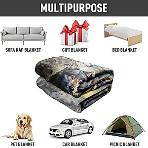 HommomH 40"x50" Blanket Soft Fluffy Fleece Throw for Sofa Bed Moon Wolf Green