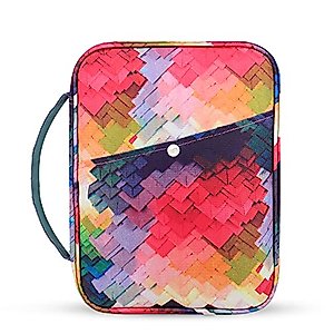 QTKJ Bible Covers for Women, Carrying Book Cover Case with Zippered Pocket Bible Case for Women Mom Ladies Teens Girls, Red Heart Pattern (Colorful)