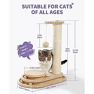Made4Pets Cat Scratching Post Cat Scratcher Toy Wooden Two-Layer Cat Turntable with Interactive Balls and Dangling Ball