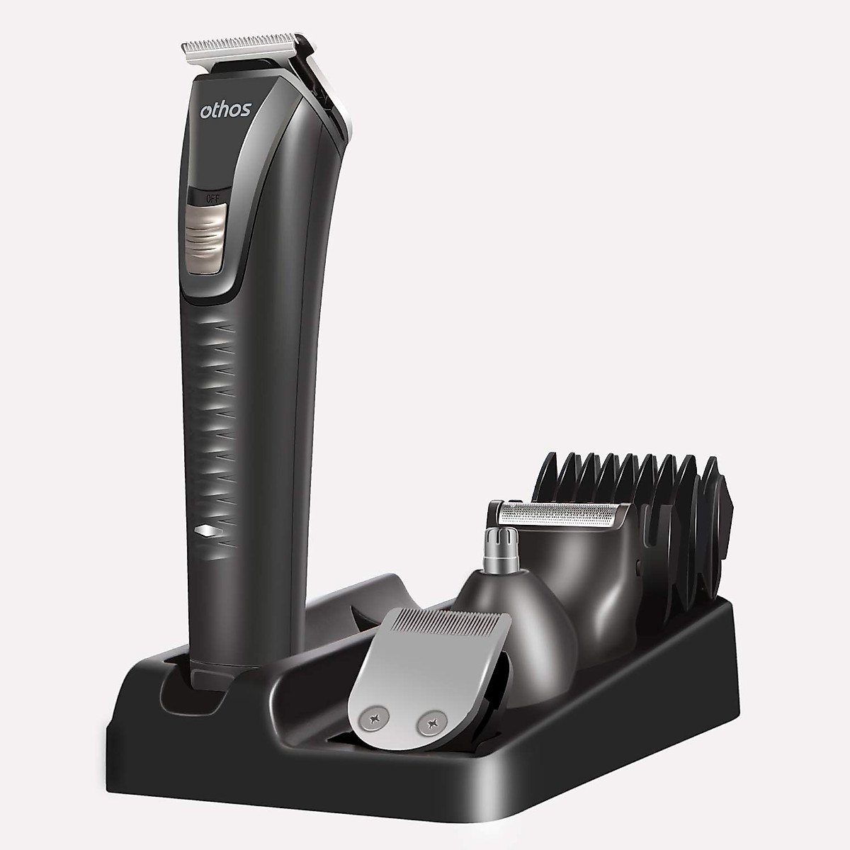 othos Multi-Functional Electric Grooming Hair Clipper Beard Trimmers Shaver Kit for Men Shaver Mustache Hair Face Nose Body Ear Trimmers Set USB Charging Rechargeable Lithium Battery Cordless Stand