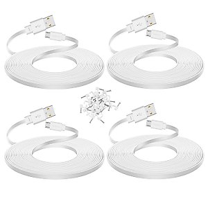 Smays 4-Pack 25 ft Extension Cable for WYZE Cam v4, WYZE Cam v3 and v3 Pro Camera, Long Flat Micro USB Cord, White