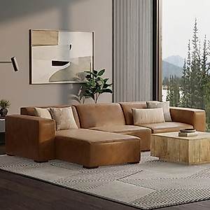SIMPLIHOME Rex Left-Facing Modular Sectional Sofa in Full-Grain Genuine Leather, Caramel Brown, 122-inches Wide, Handcrafted Modern-Style 4-Seater L-Shaped Leather Couch with Left Chaise
