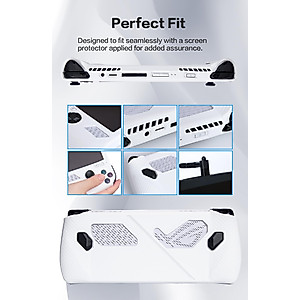 Silicone Case for ROG Ally, Protective Case for ROG Ally with Tempered Glass Screen Protectors, Dust-Proof Net, Joystick Protectors and 3.1 Adapter - White