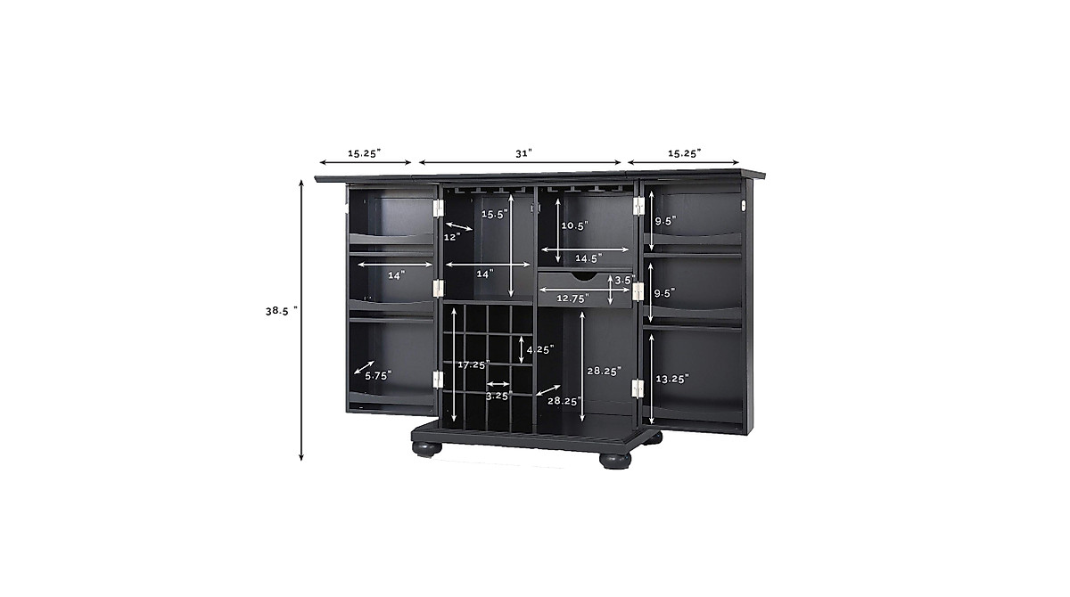 Crosley Alexandria Expandable Bar Cabinet with Storage and Wine Rack