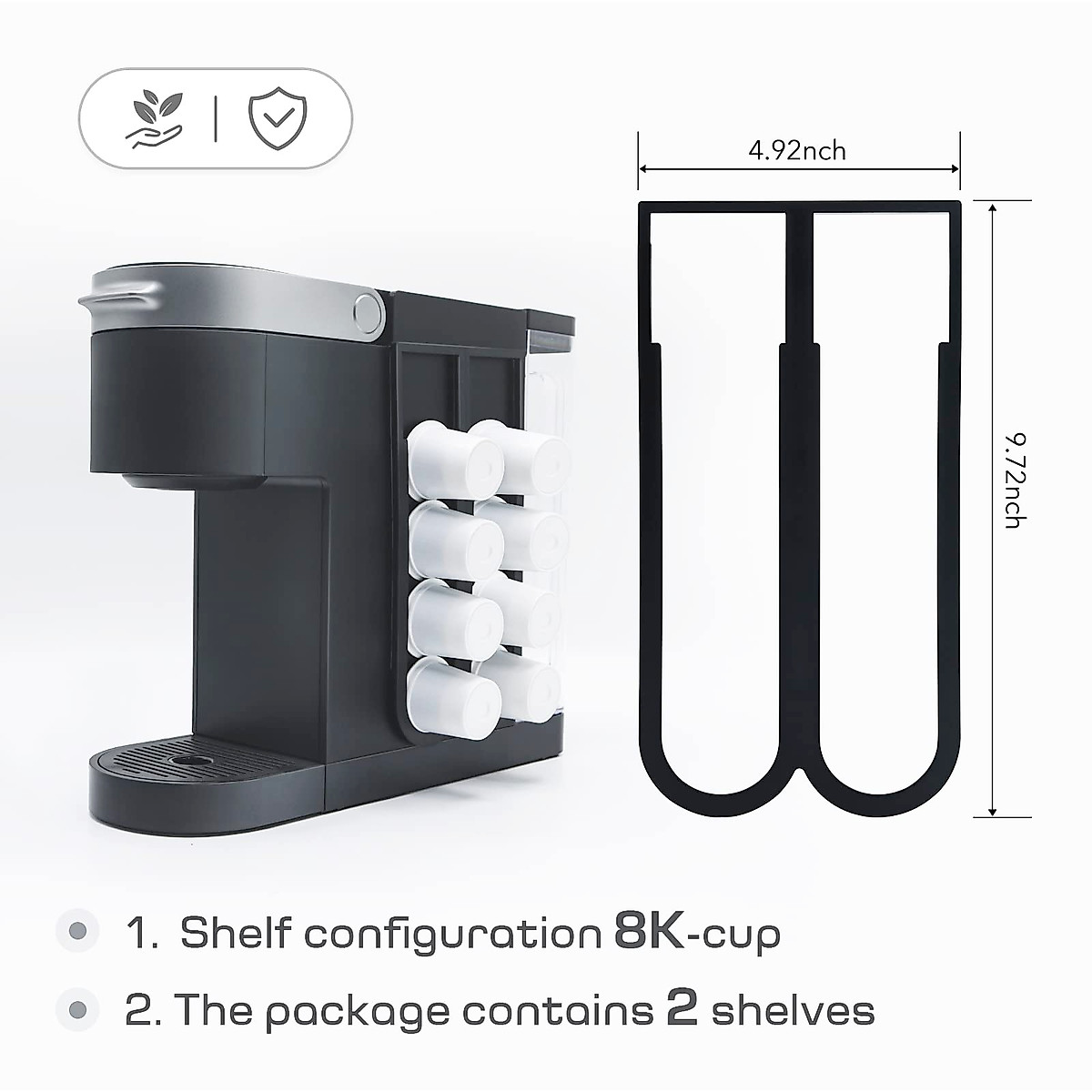 DIXMEMG Coffee Pod Holder for Keurig K-cup, Side Mount Kcup Storage, Perfect for Small Counters Wall Storage Organizer(2 Packs/ for 16 K Cups)