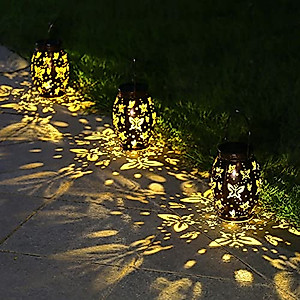 2 Pack Solar Lanterns Butterfly Hanging Solar Outdoor Lights Solar Powered Patio Lights Decorative for Garden Yard Table Women Gifts