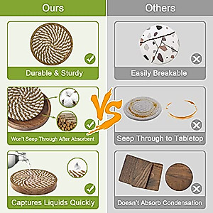 Eykao 5 Pack Coasters for Drinks Absorbent, 4.3 inches Woven Coasters for Coffee Tables, Wooden Drink Coasters for Table Protection, Reusable Drink Coasters for Kitchen, Farmhouse, Bar, Office, Brown