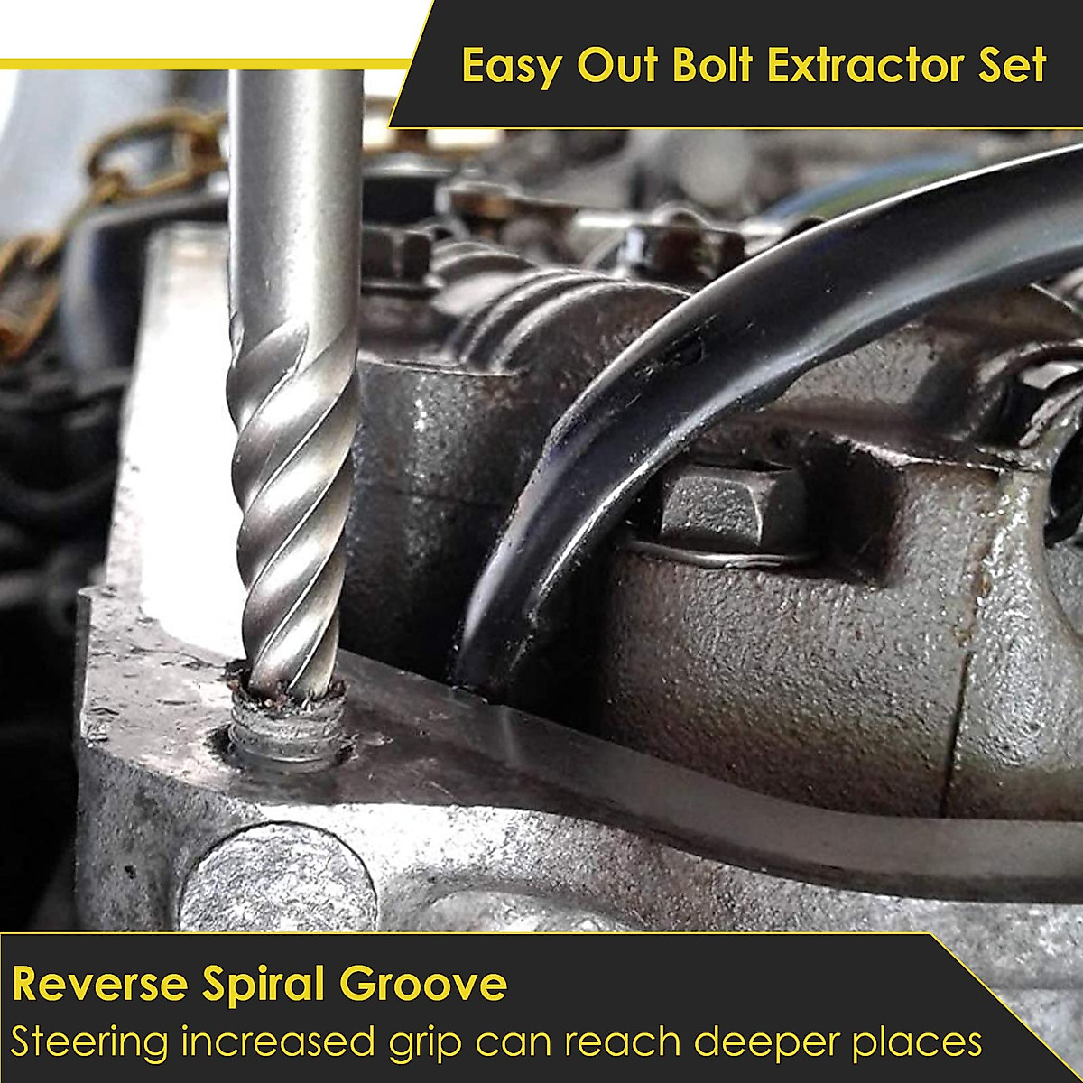 Topec 9 Piece Jumbo Spiral Flute Extractor -Easy Out Bolt Screw Extractor Set Square Shank Reverse Bit Set for Removing Broken Screws, Bolts, and Studs with Reverse Drill Bit Extractor Set