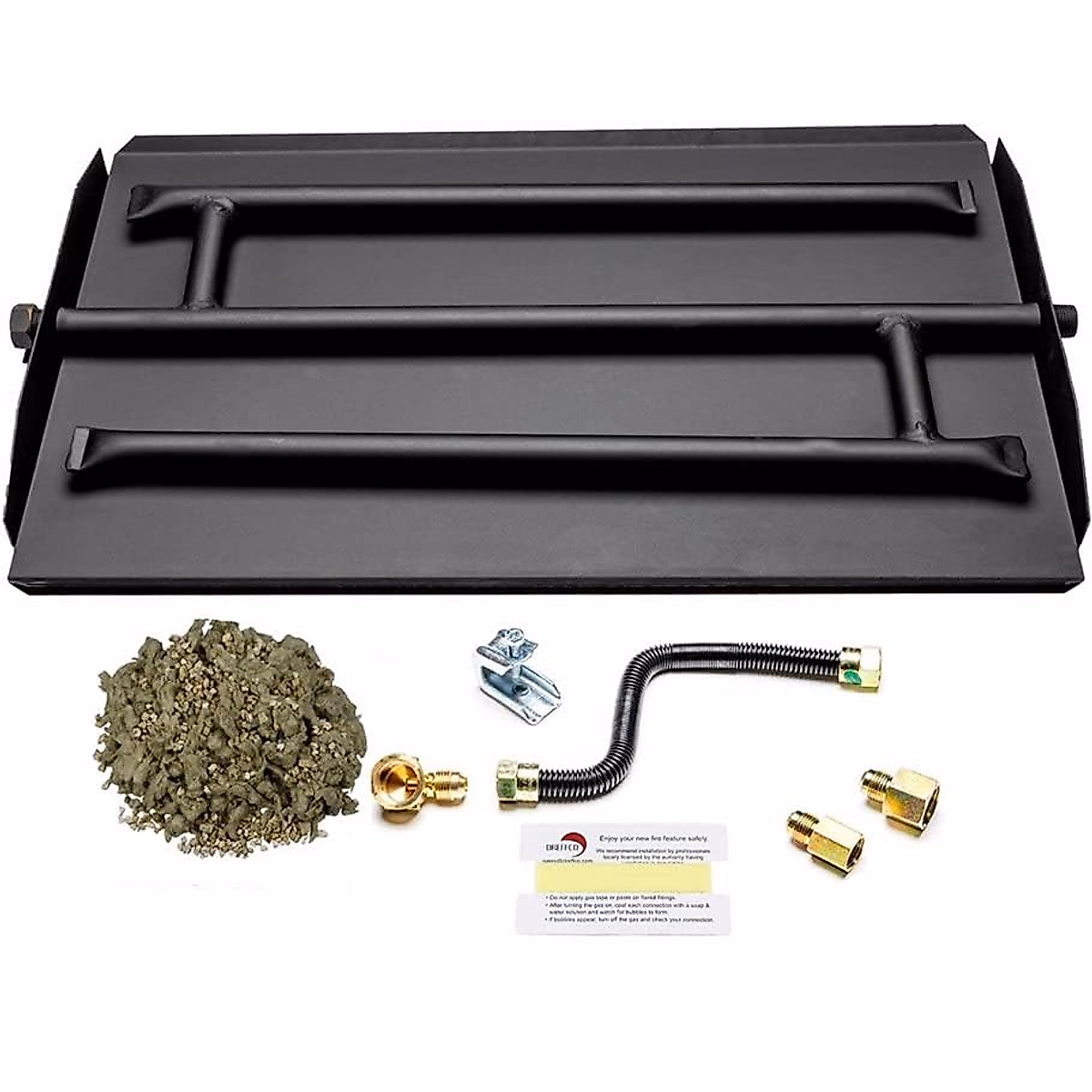 Dreffco 23" Powder Coated Steel Pan for Fire Pit or Fireplace NG - Triple Row Gas Burner Pan & Connection Kit- Specifically for 23" Fire Logs, Easy to Install + Bonus Bag of Glowing Embers