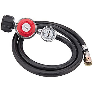 YOHIB 4FT Adjustable Propane Regulator with Hose High Pressure, 0-30PSI Gauges LP Gas Grill Adjustable Regulator Hose Fit for QCC1 Tank, BBQ Grill, Burners, Fryers, Heaters, Cooker