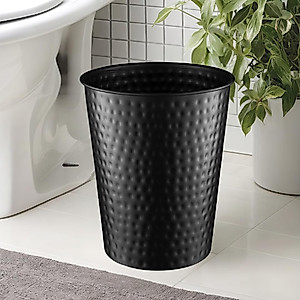 Monarch Abode Matte Black Metal Wastebasket Trash Can, Hand Hammered, Bathroom Decor