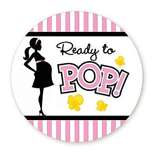 Classic Ready to Pop Stickers | Many Sizes & Colors to Choose from | Ready To Pop Baby Shower Stickers for Popcorn | Ready to Pop Stickers for a Girl or boy (Pink, 1.67)