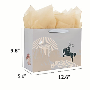 ysmile Cowboy Gift Bag for Men Boy, 13" Large Paper Bag Wrapping Tissue, Single 1 Pack