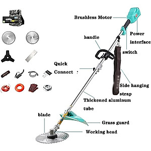 RUTAVM Handheld String Trimmer Battery Grass Cutter Electric Lawn Mower, Garden Grass Trimmer Cordless with Wheels with Armrest, 24V/12Ah Lithium Battery