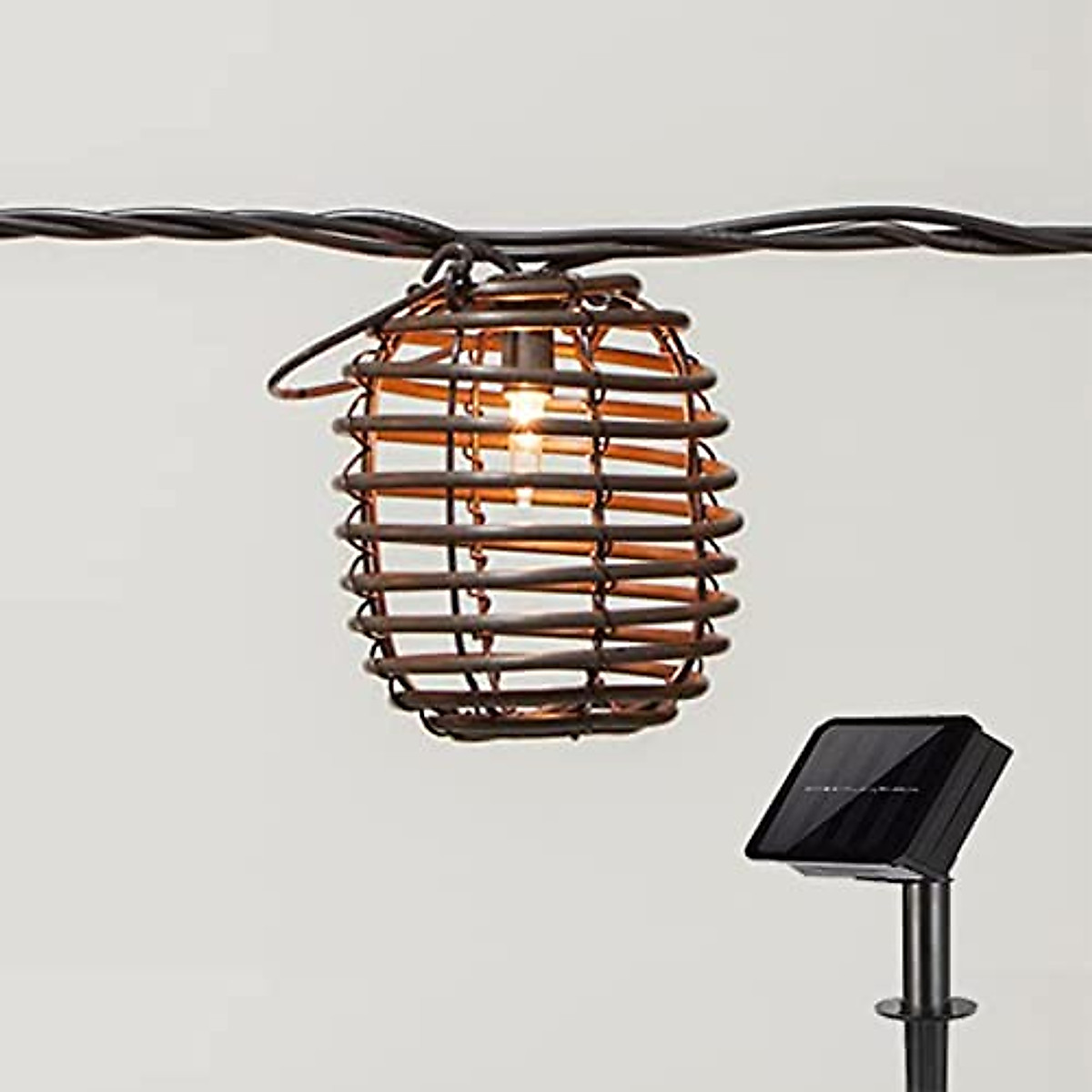 Outdoor String Lights，Solar Operated 10 Mini Bulbs Drum-Shaped Lantern String Light, LED Patio Warm White Flashing Waterproof Hanging Decorative String Lights for Garden, Backyard, Christmas, Party.