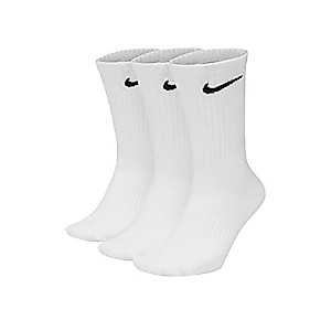 Nike Unisex Everyday Lightweight Crew Training Socks (3 Pair) (White/Black, XL)