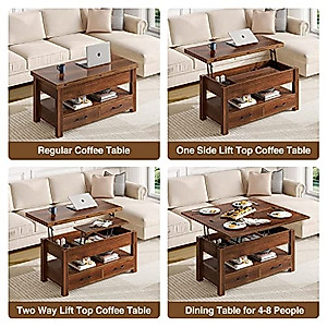 Rolanstar Coffee Table Lift Top, Multi-Function Convertible Coffee Table with Drawers and Hidden Compartment, Coffee Table Converts to Dining Table for Living Room, Home Office,Espresso