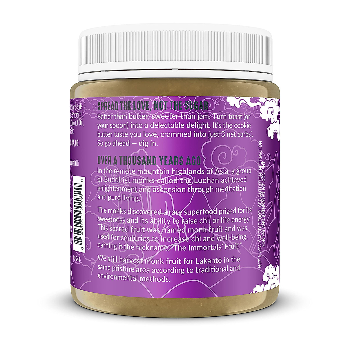 Lakanto Sugar Free Cookie Butter Sunflower Spread - Sweetened with Monk Fruit Sweetener, Keto Diet Friendly, 3 Net Carbs, Vegan, Non GMO, Sandwiches, Toast, Smoothies, Cereal, Oatmeal, More - 10 oz