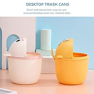 Housoutil Mini Trash Can with Lid Rabbit Shaped Desk Mini Garbage Container Cute Desktop Basket Can Closable Trash Bin for Office Bedroom