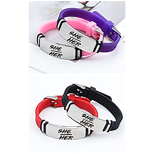 KBNSUIAN Adjustable She Her Pronouns Silicone Bracelet for Adults Kids, Nonbinary NB Pride Genderqueer Gender Identity LGBTQ Wristband for Female Women Girls Hers Pronouns Jewelry, Purple