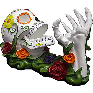 World of Wonders Sugar Skull Day of The Dead Decorative Wine Bottle Holder | Dia de Los Muertos Decorations and Tabletop Halloween Decorations | Skull Decor for Home - 11"