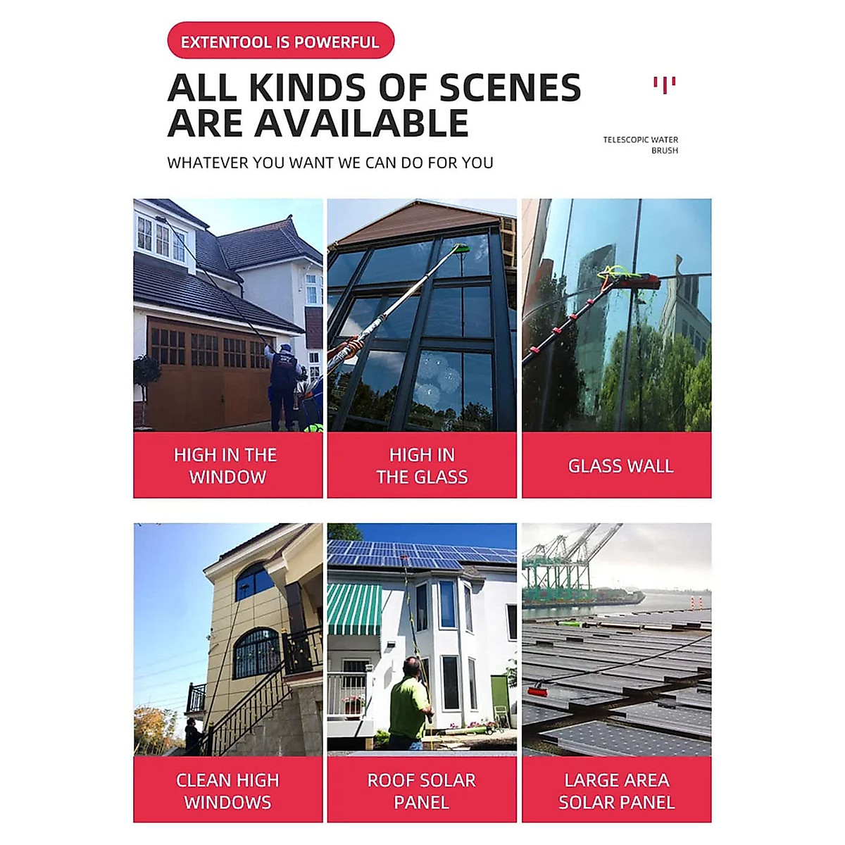 GTTBS Photovoltaic Panel Cleaner 3.6-9M Special Cleaning Tools for Dust Removal Photovoltaic Panels, Photovoltaic Solar Panel Cleaning Water Fed Poles for Window Cleaning with Aluminum Pole,9M