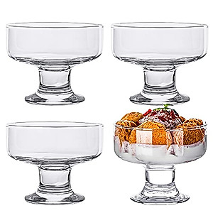 Kingrol 4 Pack Glass Dessert Bowls, 6.5 oz Crystal Glass Bowls for Ice Cream, Fruit, Pudding, Snack, Cereal, Nuts - Premium Glass Serving Dishes, Mini Trifle Bowl