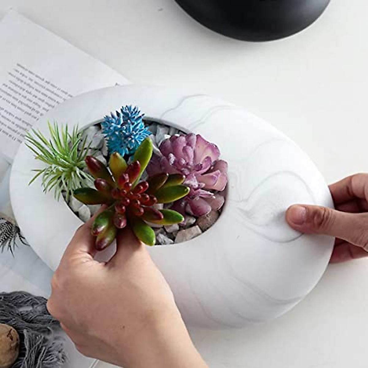 HANABASS Decorative Planters Vase Pebble Oval Desktop Container Home Pot Ceramic Ikebana Balcony Mini Indoor Flower Center Modern Holder Bonsai Outdoor Cactus for Style and Plant Garden