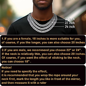 APaztip Mens Cuban Link Chain Silver 20'' Necklace Iced Out Thick Chain For Women Bling Diamond Cut Cuban Link Chains For Men Hip Hop Jewelry