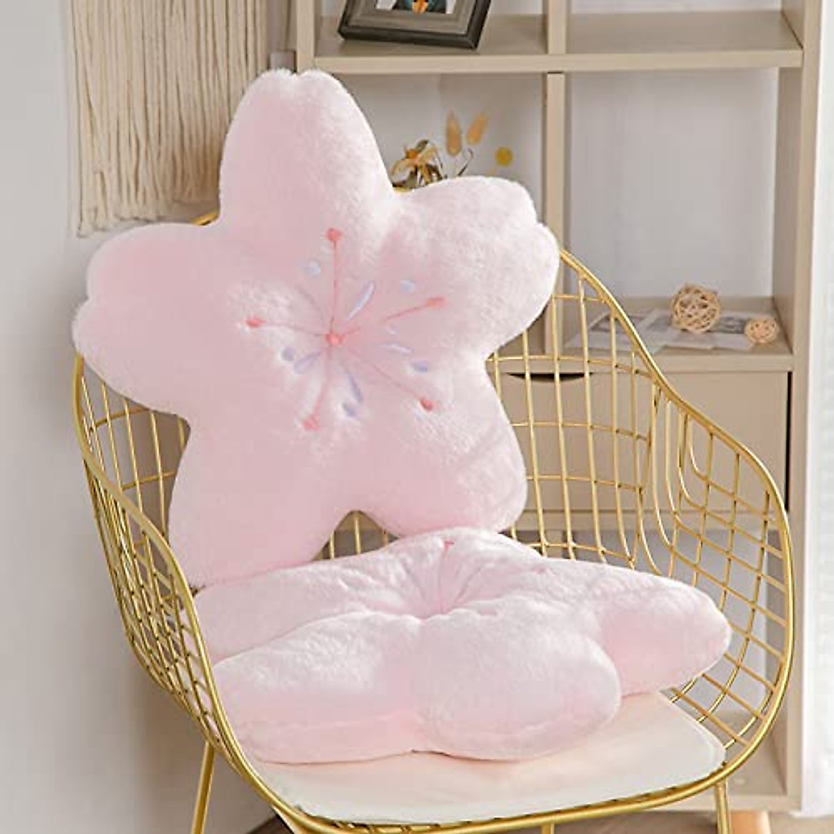 Walbest Cute Sakura Throw Pillows Kawaii Room Decor, Cherry Blossom Plush Pillow Decorative Flower Pillow for Couch Decor Pink 15.75"