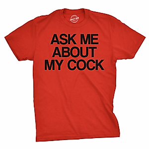 Ask Me About My Cock Flip Up T-Shirt Funny Sarcastic Rooster Chicken Tee Funny T Shirts Flip Apparel for Men Cool Adult Humor T Shirt Novelty Tees for Guys Red L