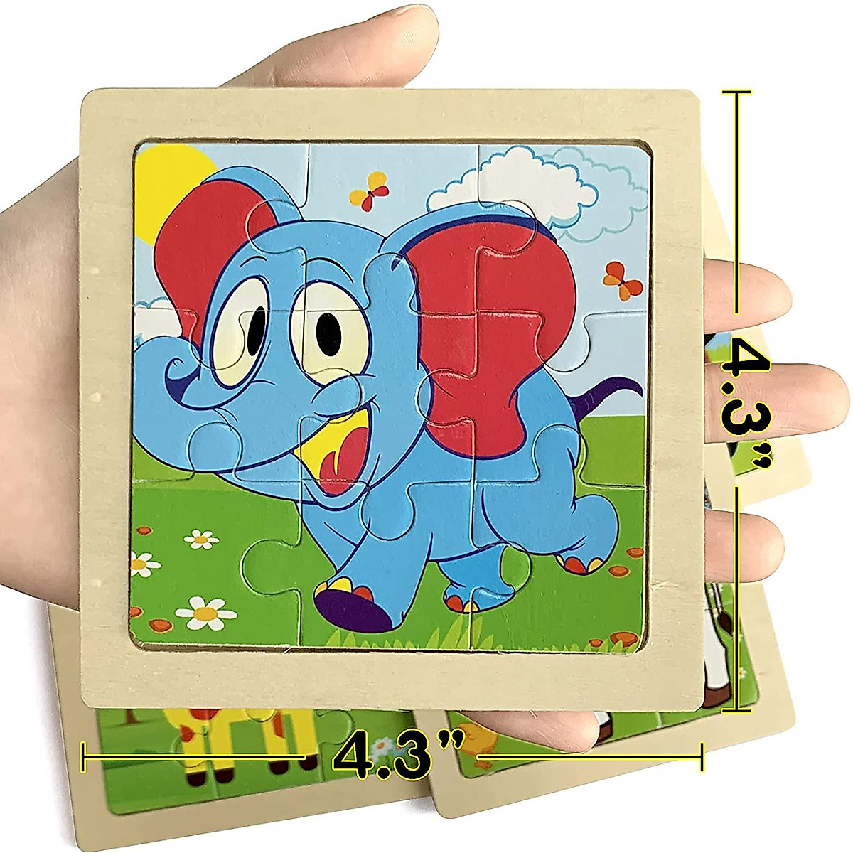 IHOMEINF Toddler Wooden Puzzles for Kids Ages 3-8, Montessori Toys for 3 4 5 6 7 8 Year Old, 4 Pack Animal Jigsaw Puzzles Set Preschool Learning Toys Boys Girls Gifts (Animals Puzzles 9 Pcs)