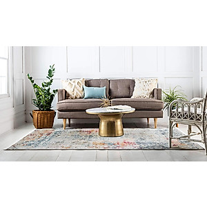 Unique Loom Baracoa Collection Area Rug - Panamericana (5' 5" x 8' Rectangle, Cream/ Blue)